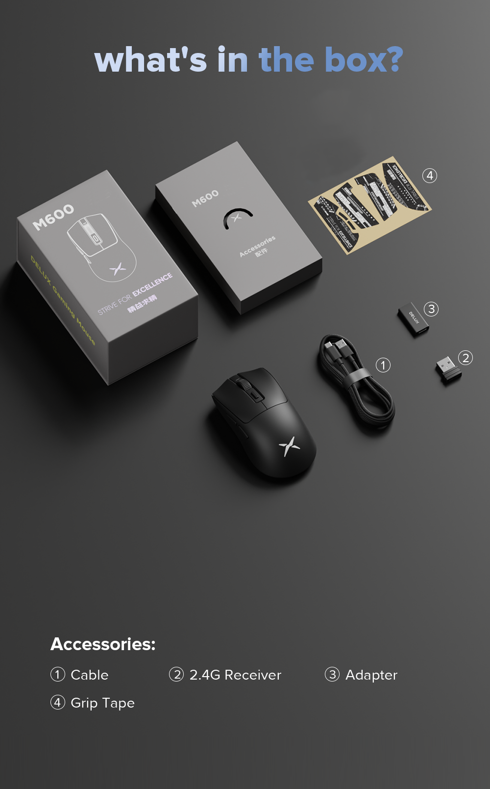 Chuột chơi game Delux M600 PRO PAW3395 DPI MAX 26000 Có dây 2.4G Sạc ...