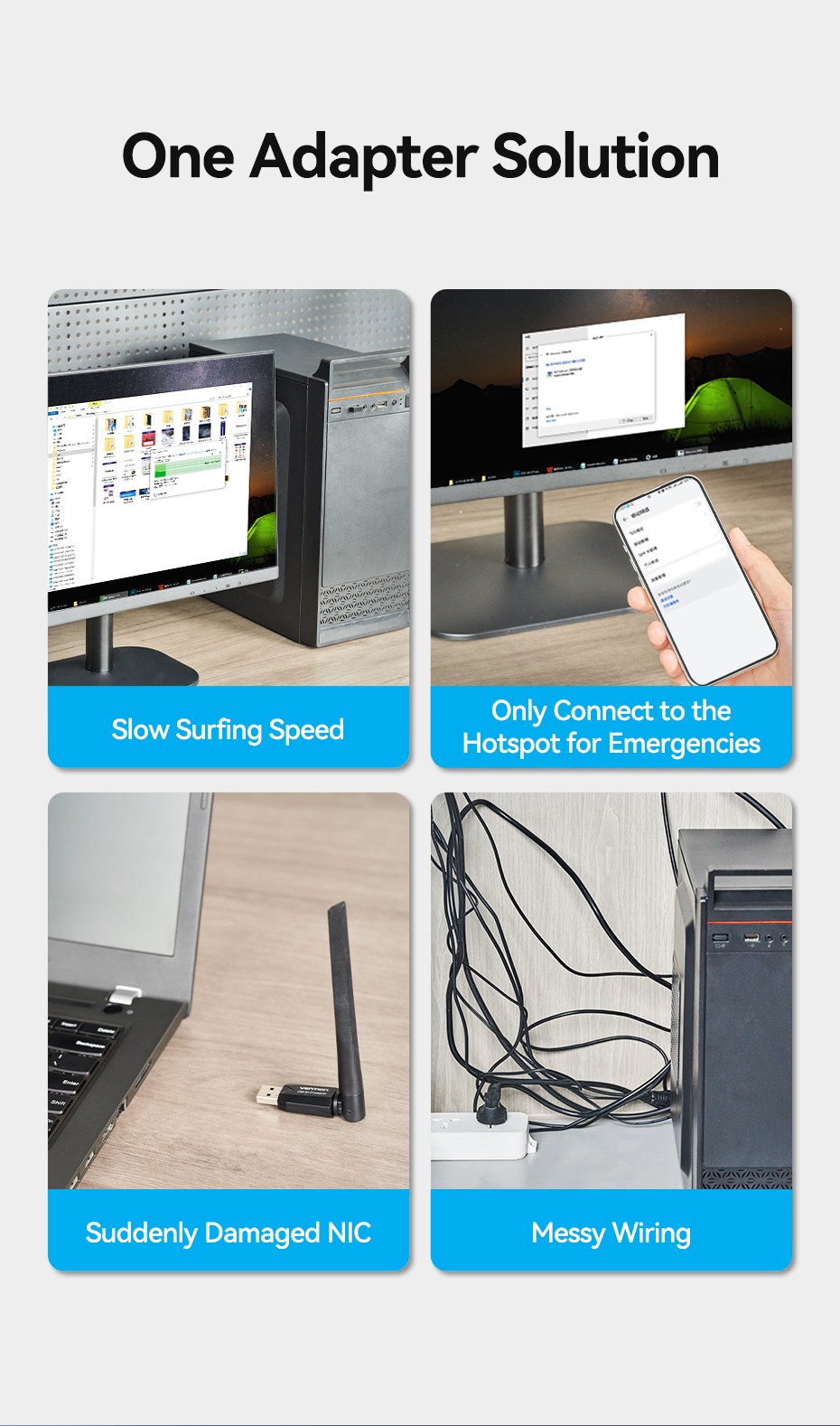 VENTION Bộ chuyển đổi WiFi USB Venting Card mạng không dây Tăng cường ...