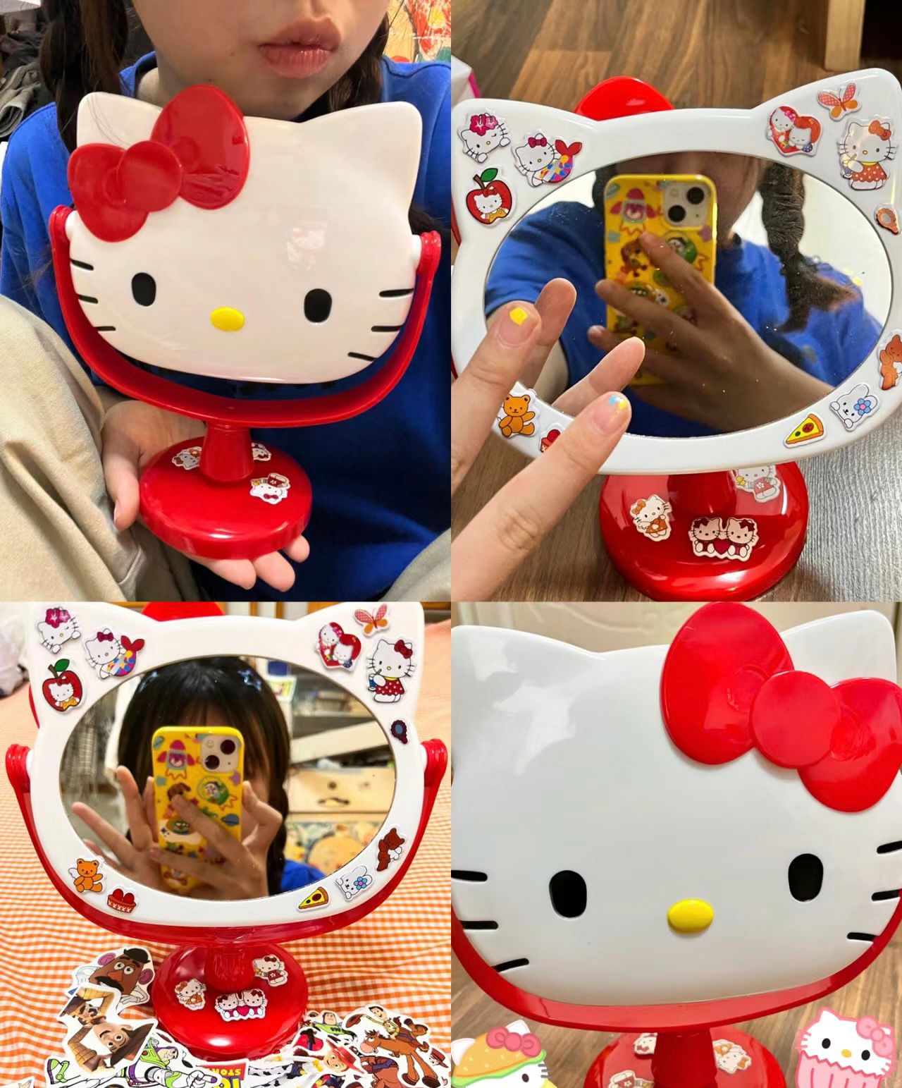 Ohaya 丨 ins hello kitty Gương trang điểm Giai điệu Máy tính để bàn Gương trang điểm có thể đảo ...