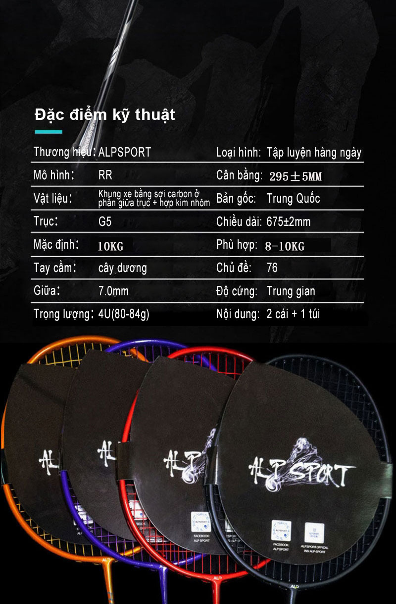 ALPSPORT RR 4U 10kg 22LBS G5 Raket Bulu Tangkis Hitam Desain Asli ...