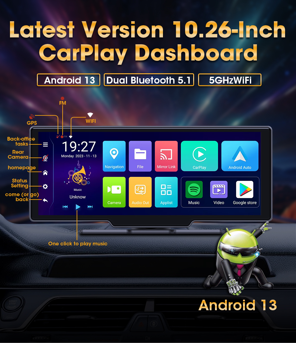Jansite 8 Core 4 + 64GB Android 12 Xe DVR 5G WiFi Không Dây CarPlay Android Tự Động Ống Kính Kép ...
