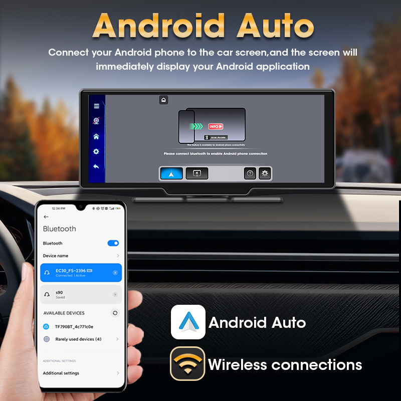 Jansite 8 Core 4 + 64GB Android 12 Xe DVR 5G WiFi Không Dây CarPlay Android Tự Động Ống Kính Kép ...