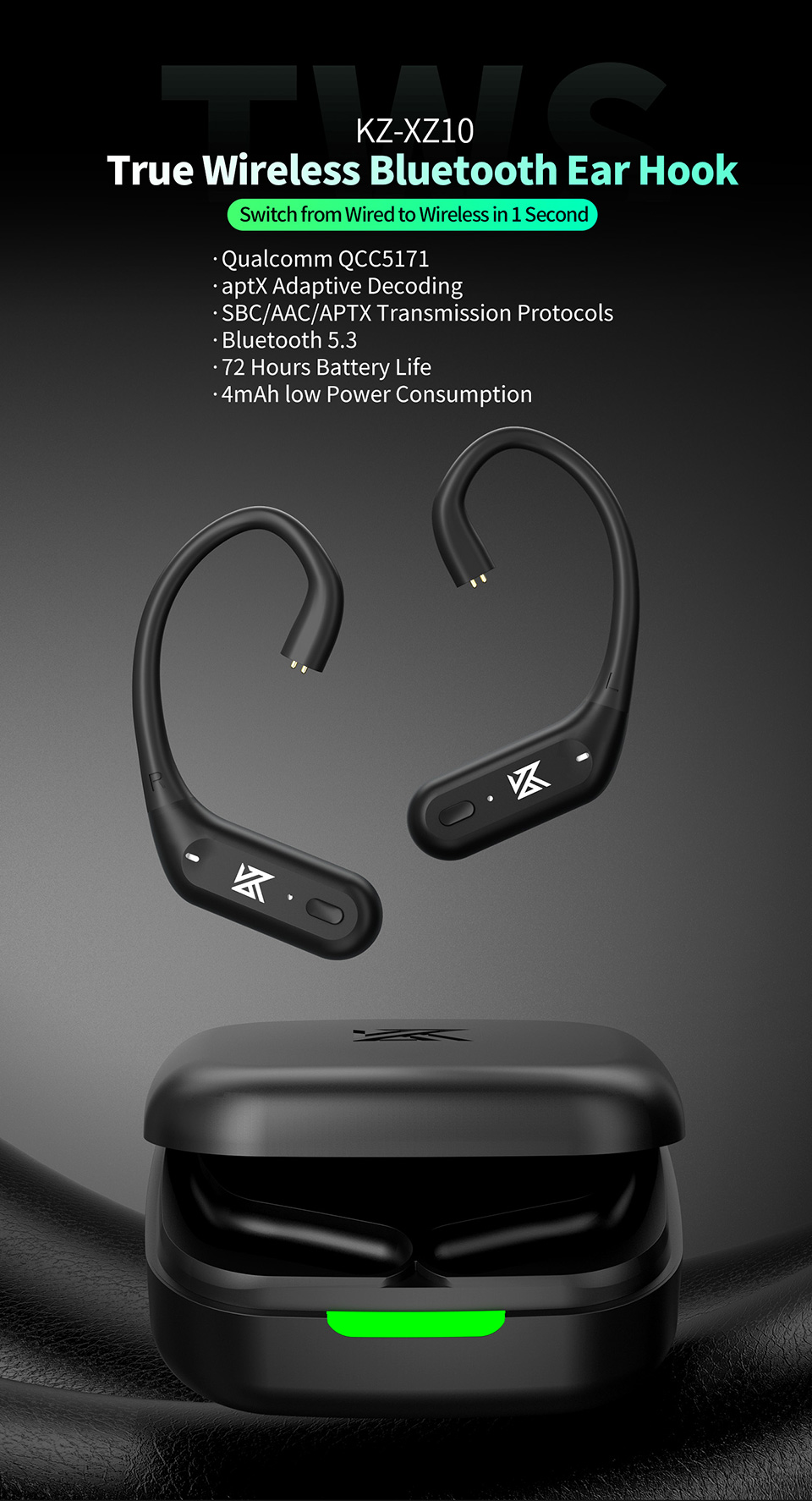 Tai nghe HiFi không dây có móc tai KZ XZ10 Bluetooth 5.3 có chip ...