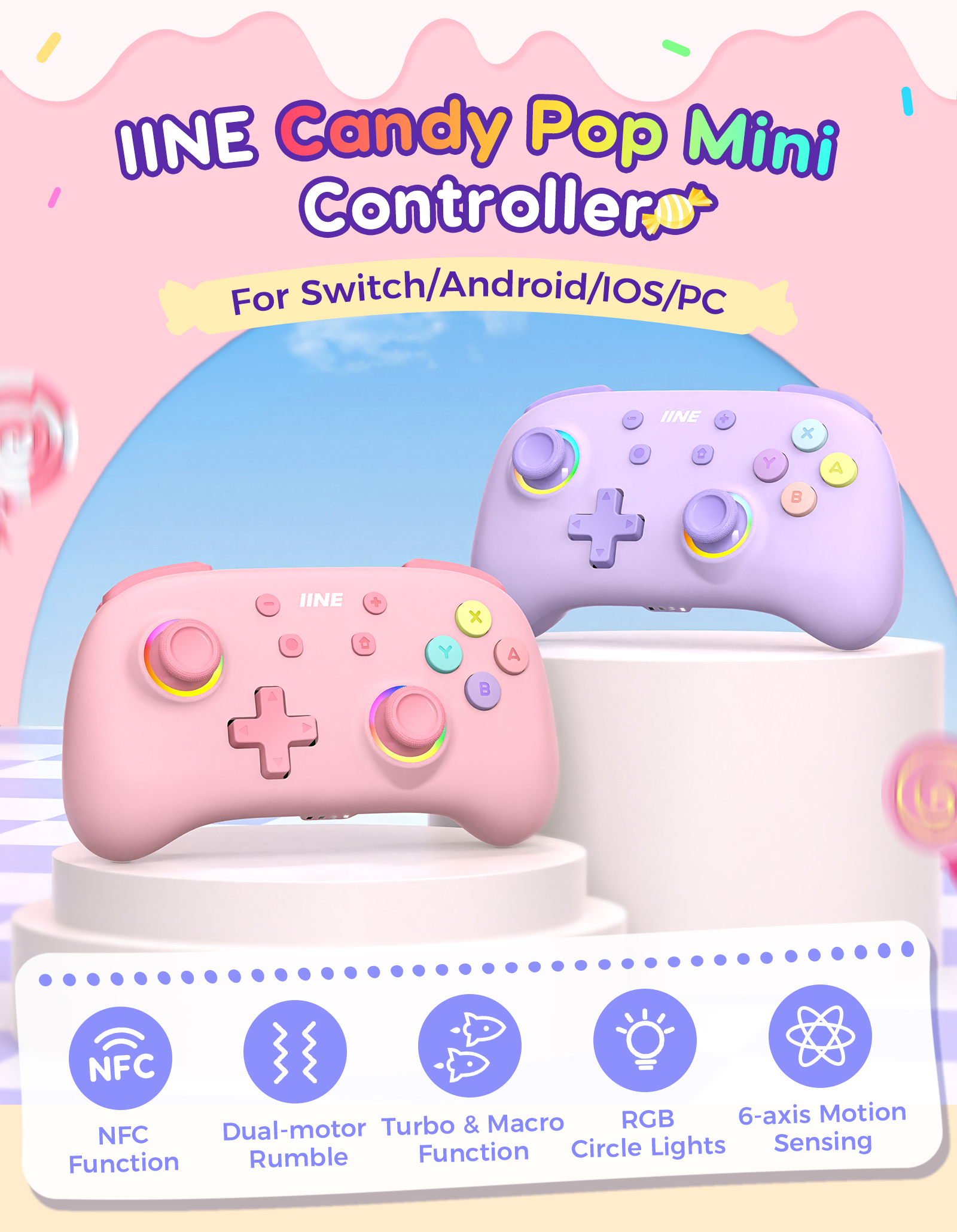 Bộ điều khiển Mini IINE Candy Pop cho Switch / Android / IOS / PC có ...