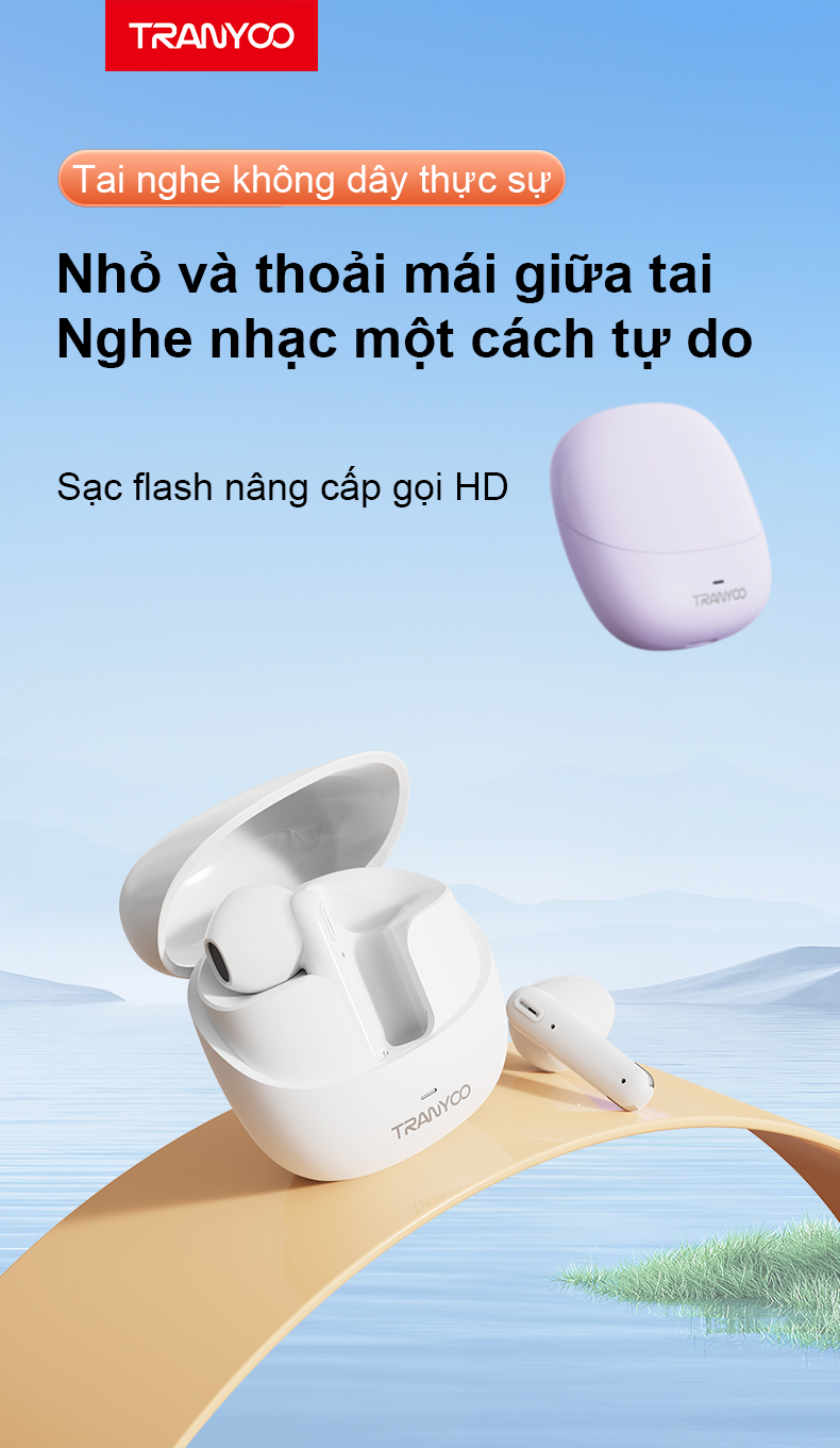 Tai nghe Bluetooth Tranyoo T-M27 Bluetooth 5.3 Giảm tiếng ồn thông minh, chức năng gọi, trò chơi ...