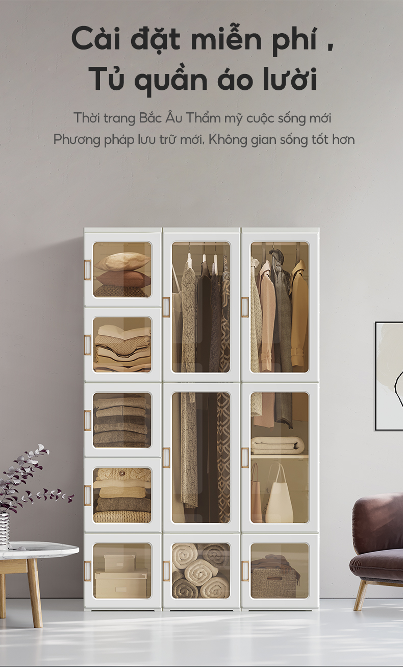 Tủ Quần Áo Trong Suốt ANTBOX 6-15 Ngăn 1-3 Móc 360L-890L Thời Trang Di Động Phòng Ngủ Phòng Cho ...