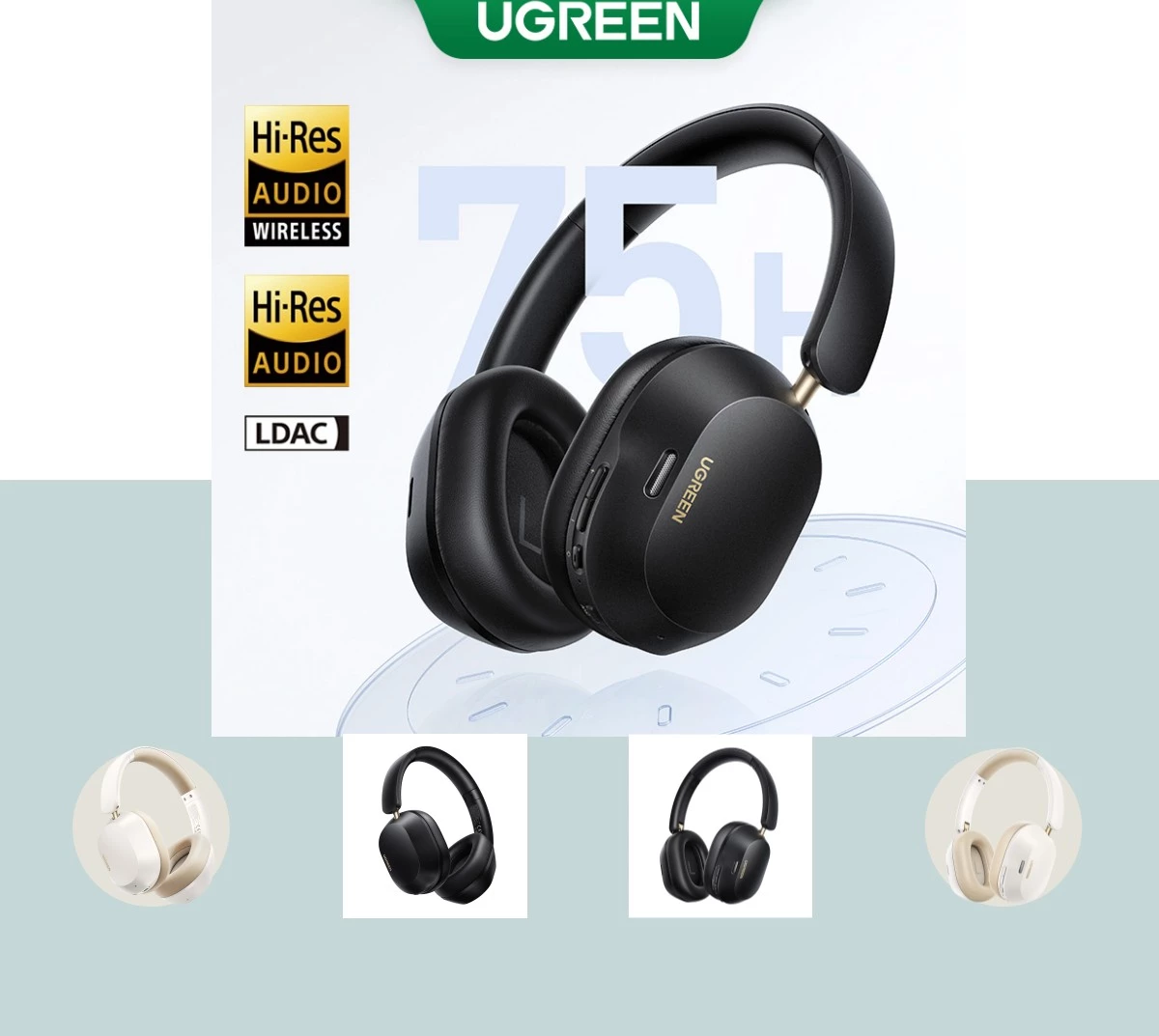 Tai nghe Bluetooth không dây UGREEN HP203 Hitune Max5C, Chống ồn chủ động ANC, Hổ trợ Hi-Res ...
