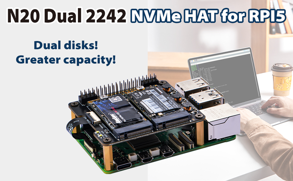 52pi N20 Dual 2242 NVMe HAT cho Raspberry Pi 5 với chip ASM1182e ...