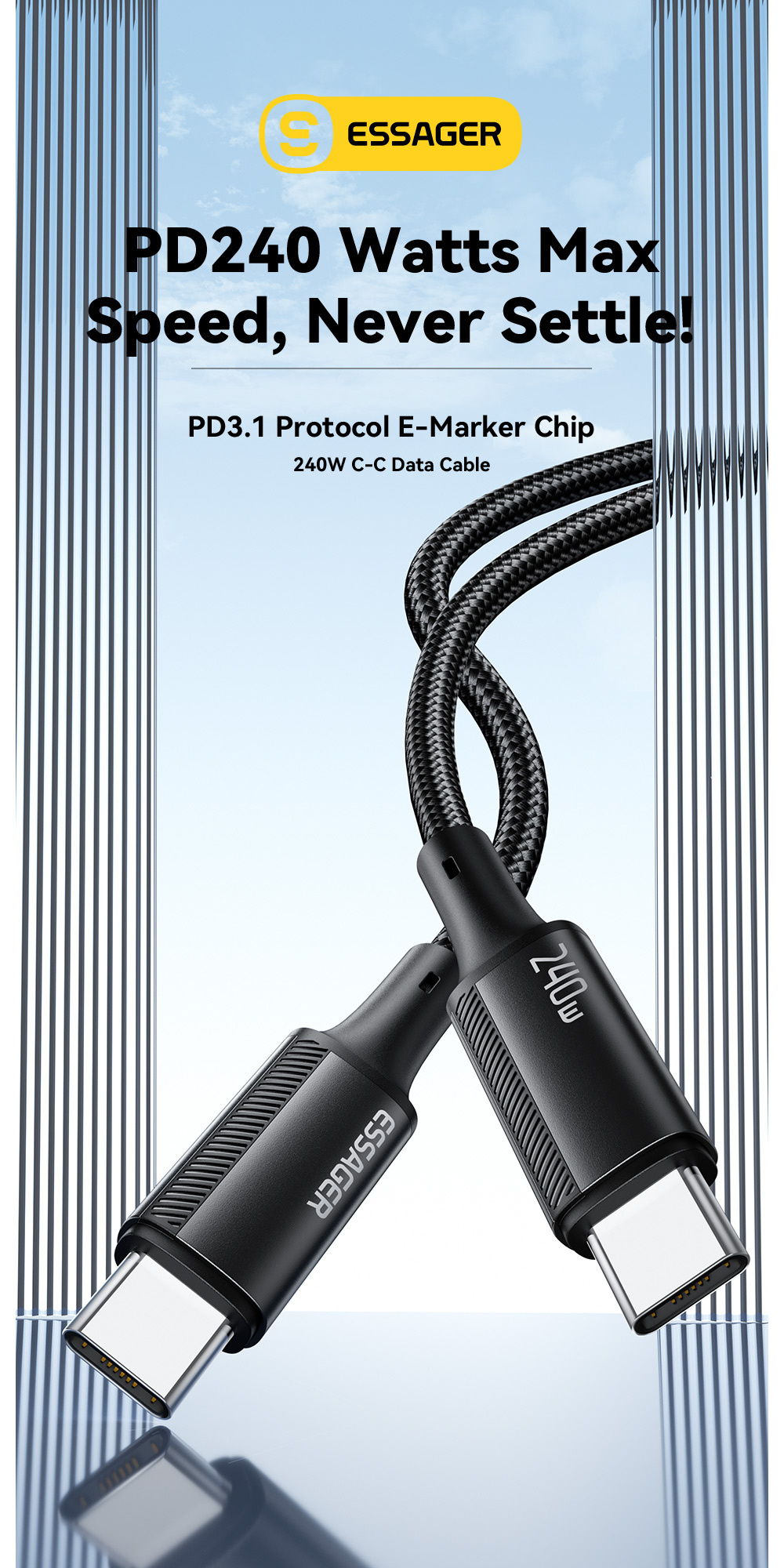 Essager 240W 5A PD3.1 Type-C sang Type-C Cáp dữ liệu sạc nhanh hỗ trợ Laptop Padt & Điện thoại ...