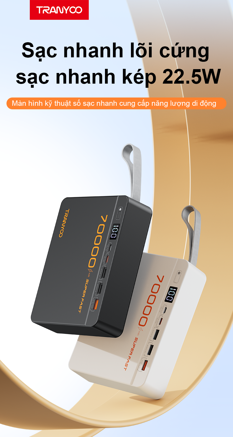 Sạc Dự Phòng 70000mAh PD 22.5W Sạc dự phòng Chính Hãng Heavy Duty TRANYOO F17 | Shopee Việt Nam