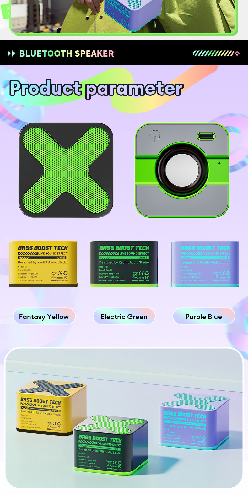 【Mua 1 tặng 2 loa 】Loa Mini Bluetooth Realfit S1, 360 ° Âm thanh nổi, Âm trầm tuyệt vời, Hỗ trợ ...