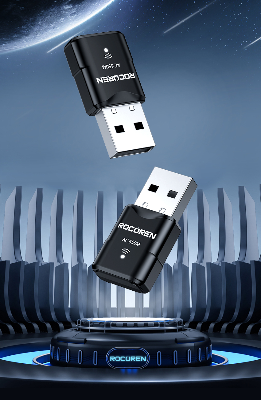 Rocoren 5G 650Mbps Usb Wifi Dongle Adapter Mạng không dây 2.4G / 5Ghz ...