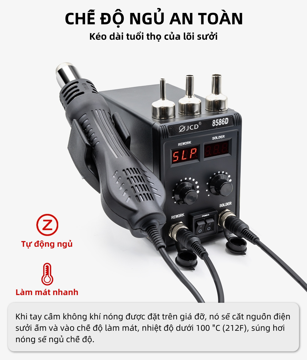 JCD 750W/220V máy khò nhiệt&mỏ hàn 2 trong 1 8586D Cho Điện Thoại Di ...