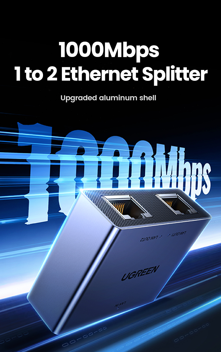 Bộ chia Ethernet UGREEN 1000Mbps 1 đến 2 Đầu nối cáp nhôm Cat 8 Lan có khả năng chống sét ...