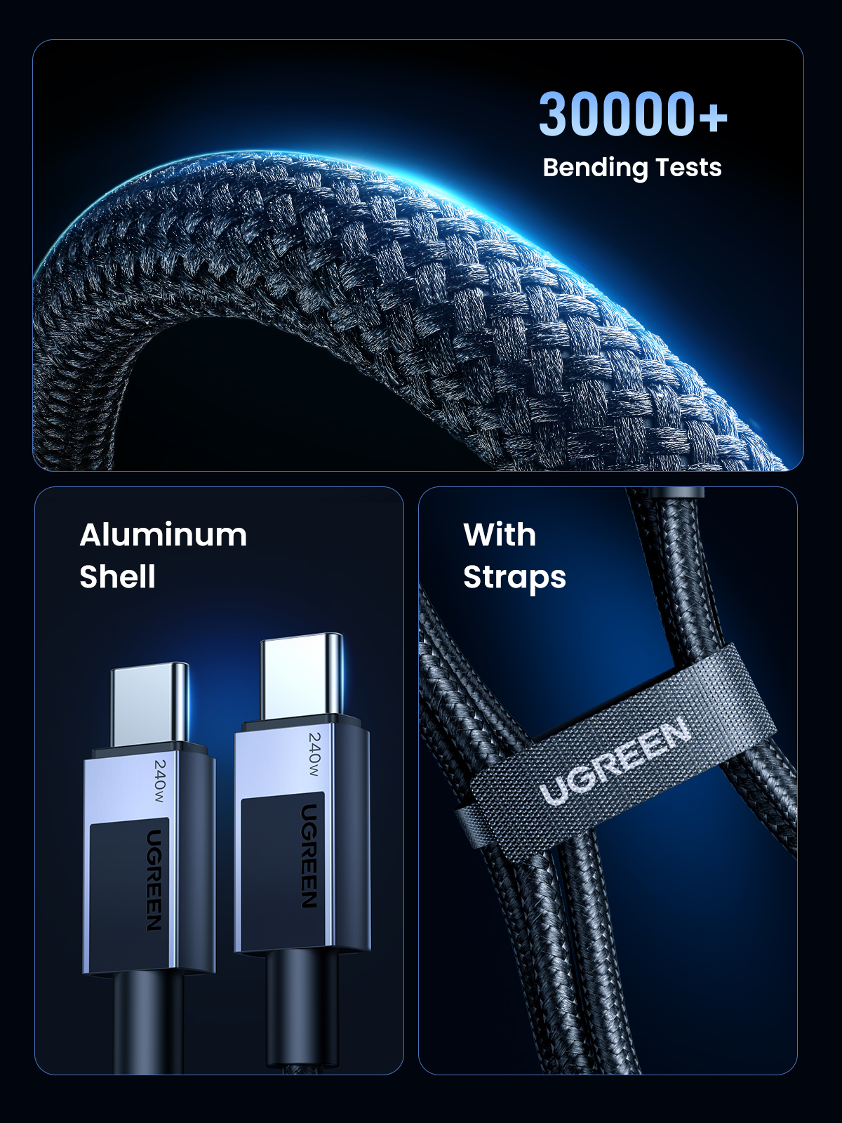 Mới Bán Ugreen 240W PD3.1 Type C sang Type C 480Mbps Cáp sạc nhanh bện USB C cho Macbook, iPhone ...