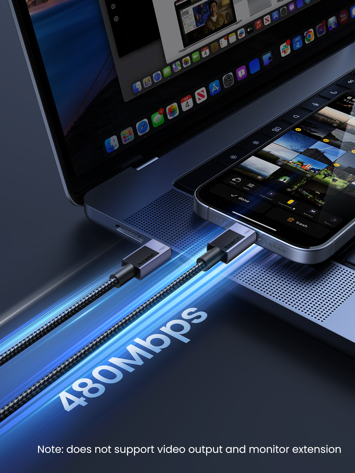 Mới Bán Ugreen 240W PD3.1 Type C sang Type C 480Mbps Cáp sạc nhanh bện USB C cho Macbook, iPhone ...