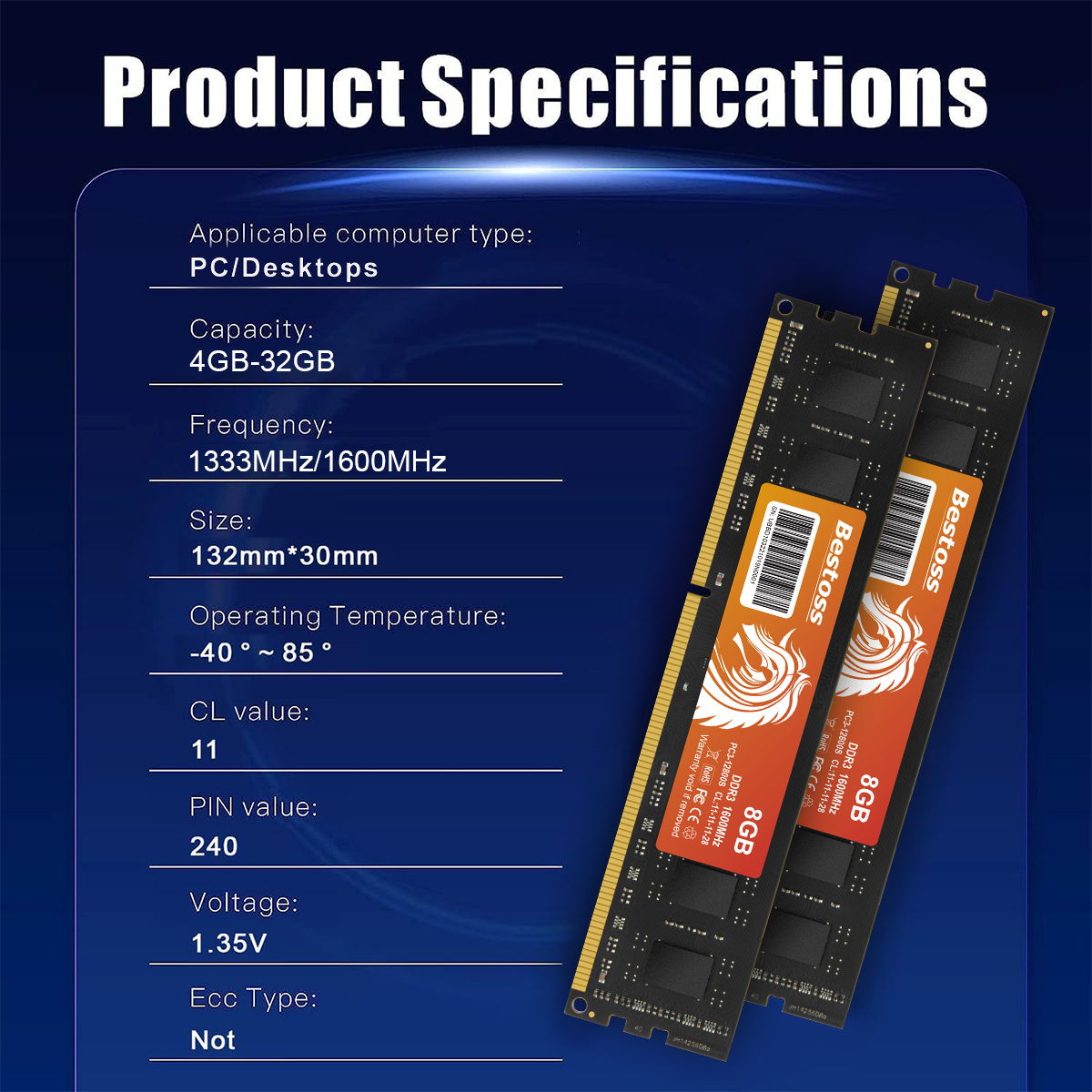 Bestoss Memoria RAM DDR3 4GB 8GB 16GB 1333 MHz 1600 MHz 1.5V DIMM RAM ...