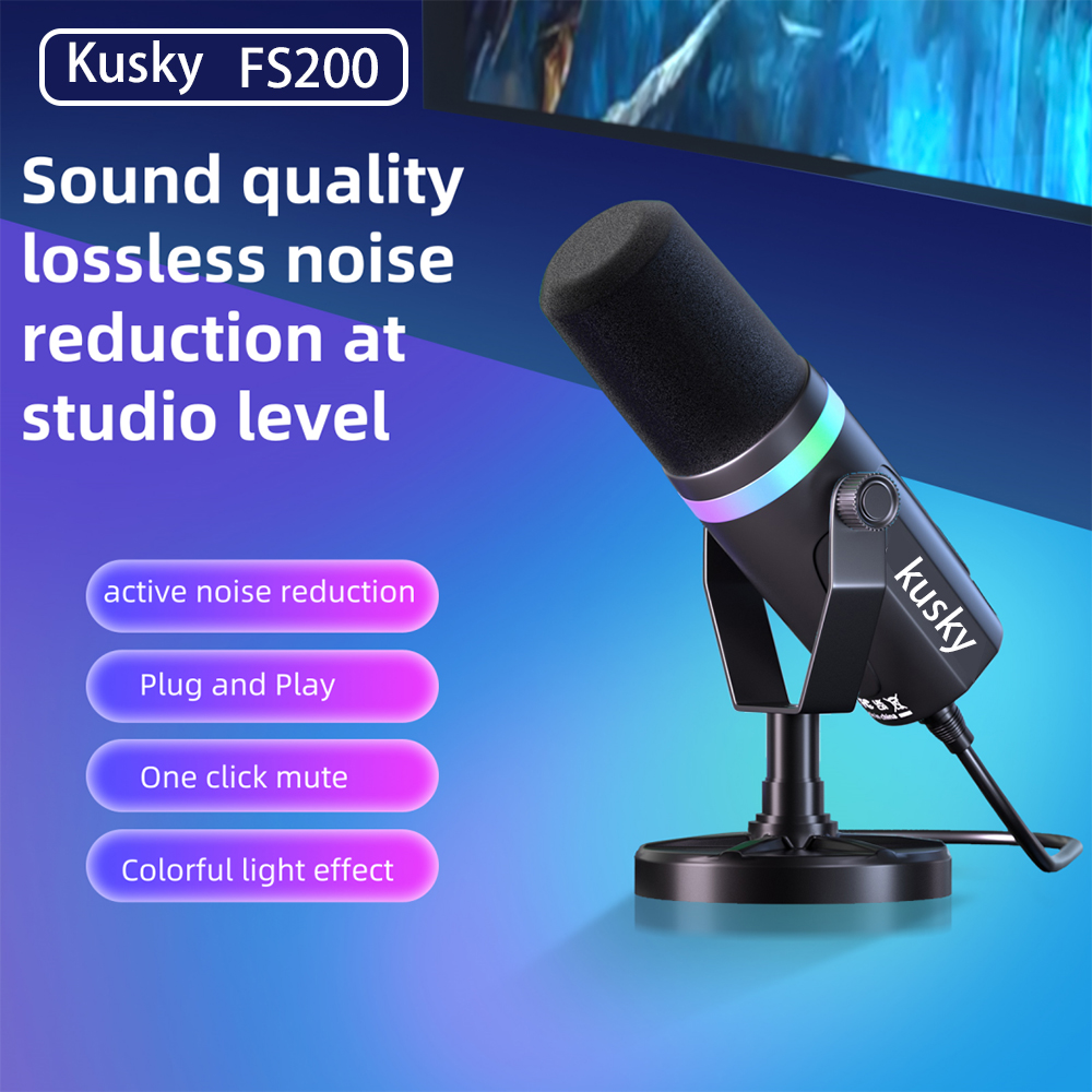 Kusky FS200 Micro Năng Động USB / XLR Chế Độ Kép Mic RGB USB Chơi Game ...