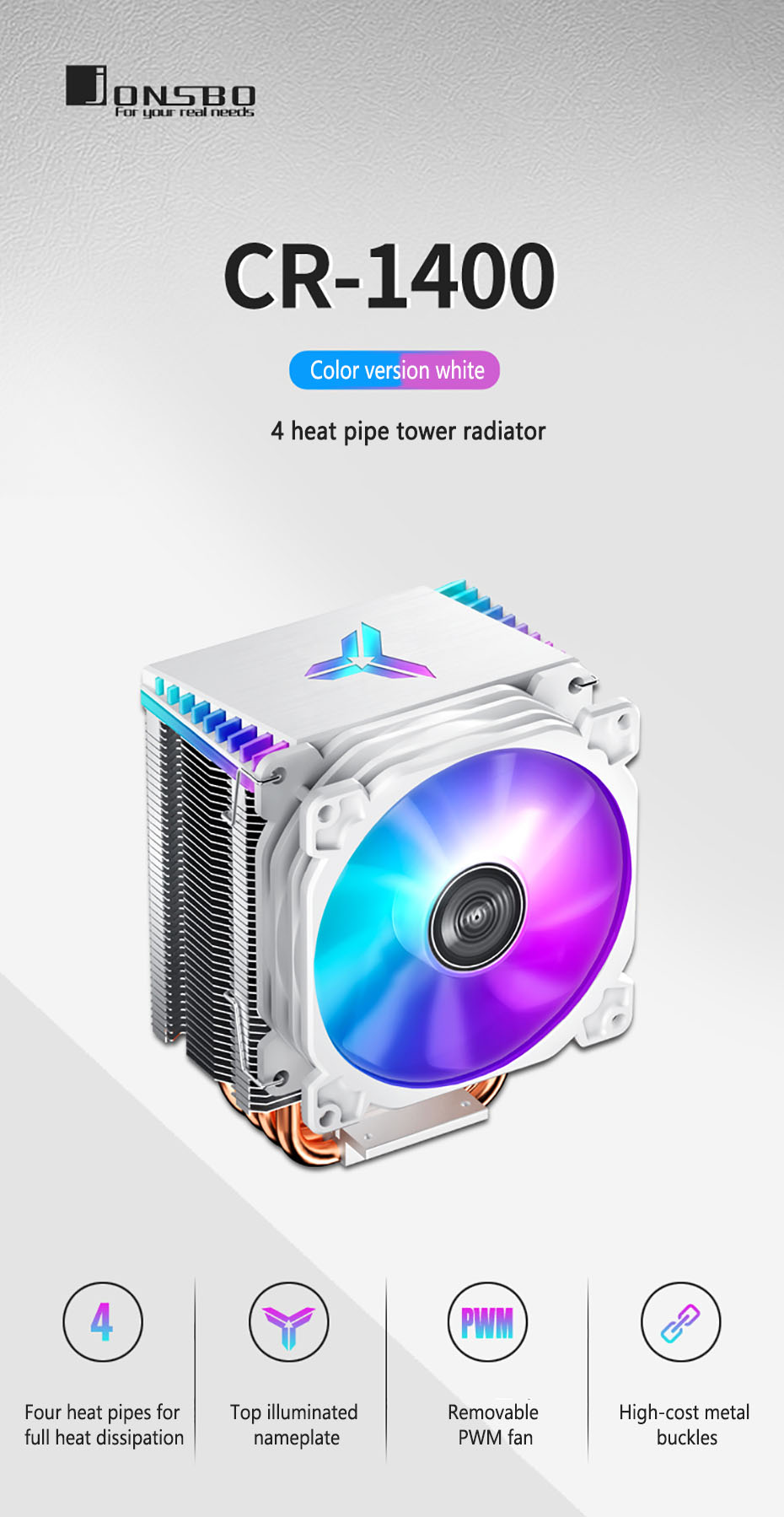 JONSBO CR-1400 ARGB Heat Sink 4 Heat Pipe Tower CPU Cooler ITX 5V 3Pin ...