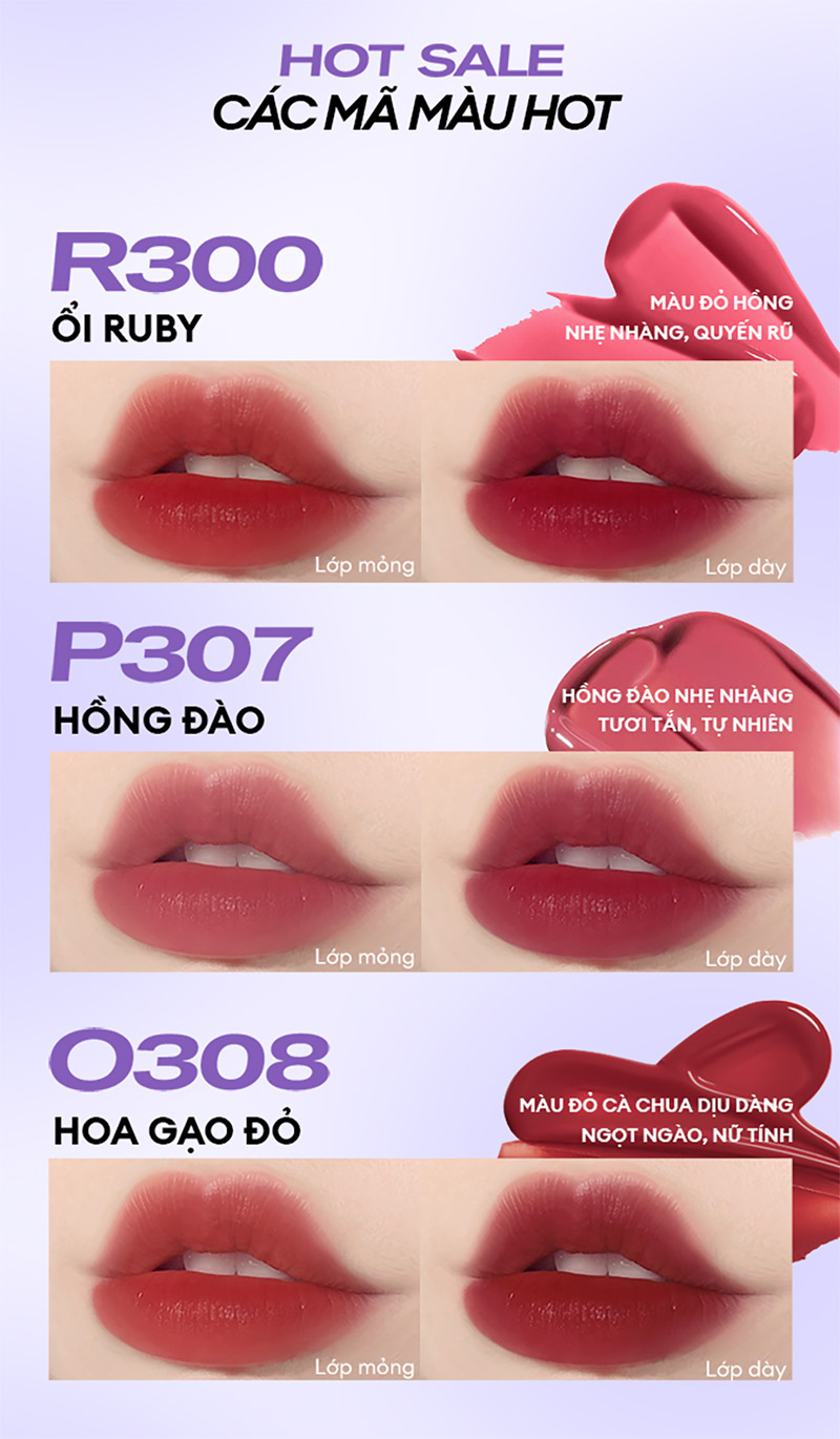 Son COLORKEY Watery Matte Lip Tint, Chút hơi nước ẩm, Không lem không ...