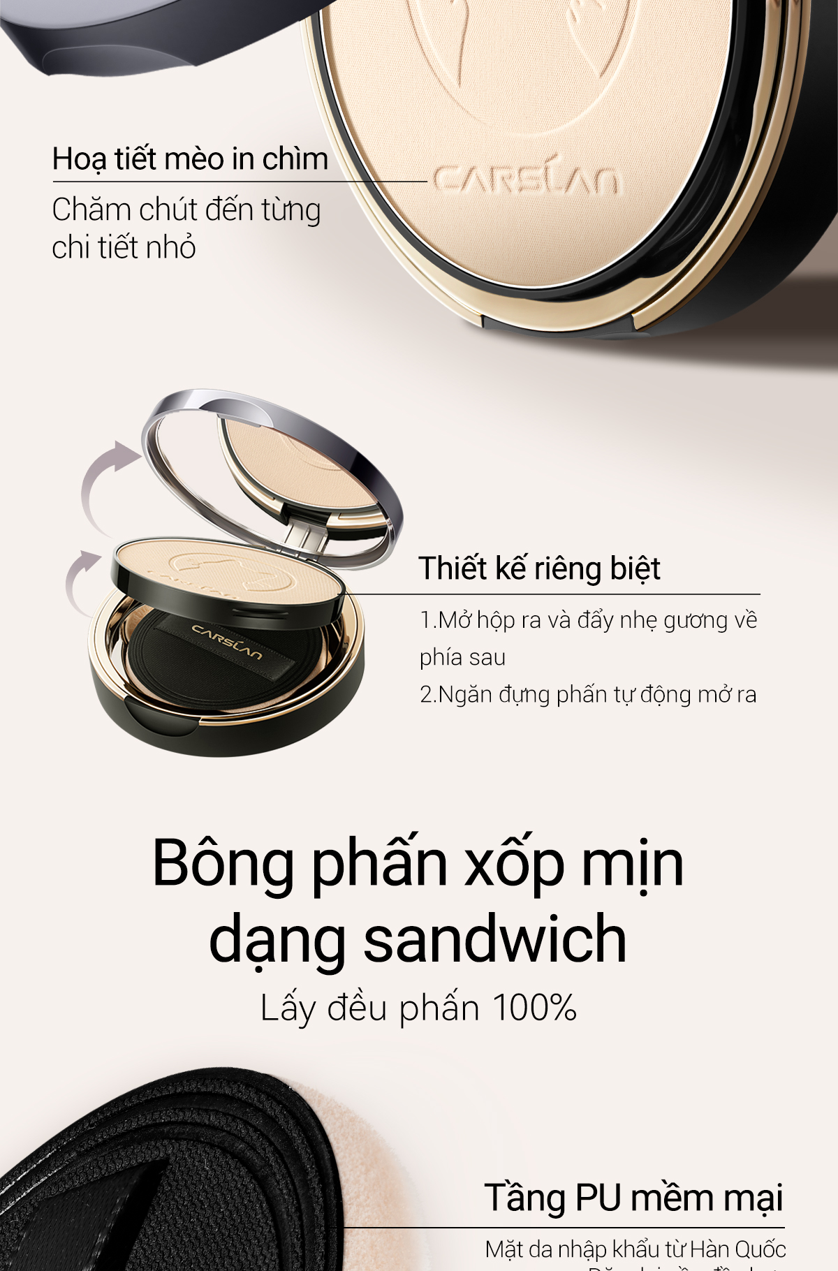 Phấn nén CARSLAN lâu trôi kiềm dầu che giấu lỗ chân lông dùng trang ...
