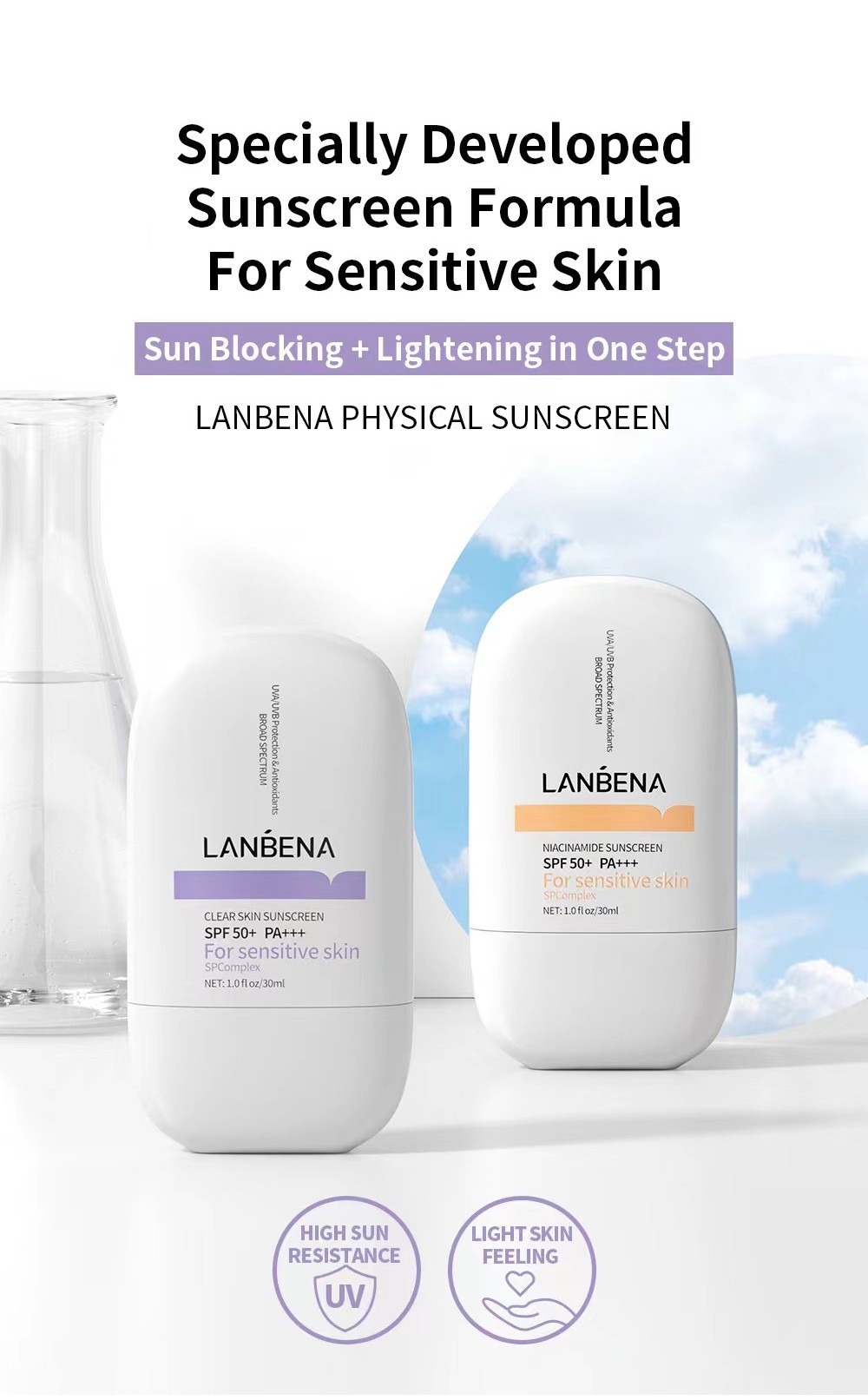 Lanbena SPF50 + PA + + + Kem chống nắng làm sạch Niacinamide Làm dịu da ...