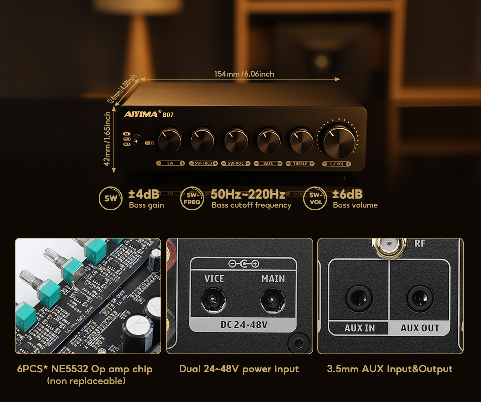Aiyima B07 TPA3255 Bộ khuếch đại công suất âm thanh Bluetooth 2.1 kênh Bộ thu âm thanh Amp cho ...