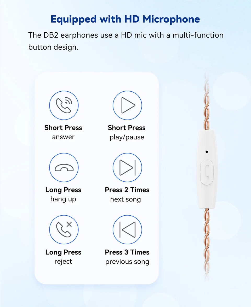Tai nghe nhạc HiFi NiceHCK DB2 1DD + 1BA Trình điều khiển lai trong tai Màn hình tai nghe có thể ...