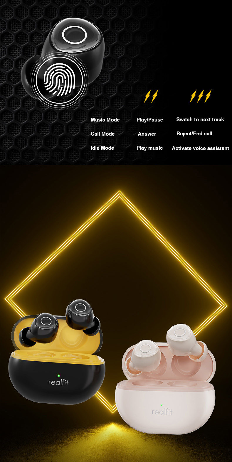 Tai nghe Bluetooth Realfit F4 khử tiếng ồn chủ động AI có ứng dụng điều ...