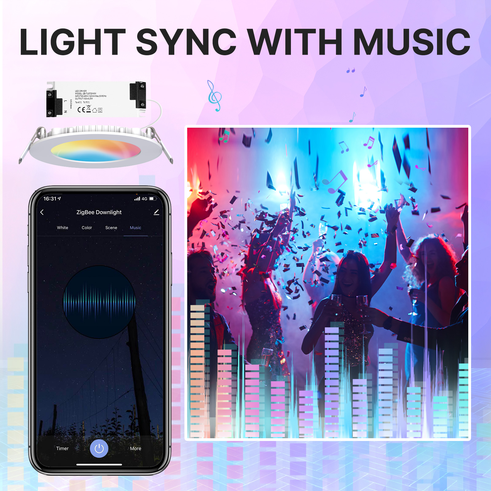 Zigbee Downlight Tuya Thin Dim Spot Lamp 6W RGB Thay đổi ánh sáng mát ...
