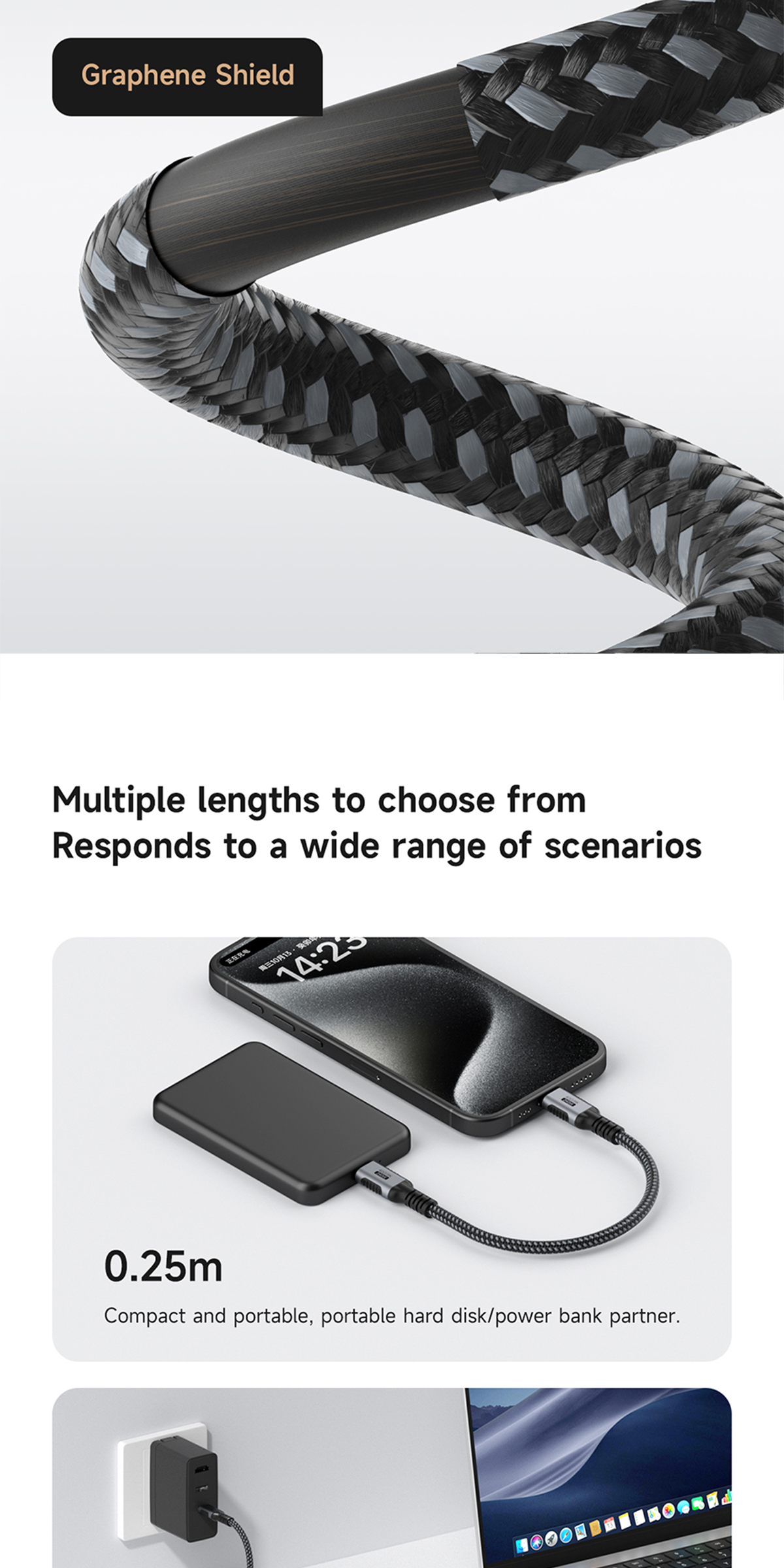 Cáp Hagibis USB4, Cáp sạc nhanh USB C sang USB C 240W bện Graphene với dây Video Thunderbolt 4 / ...