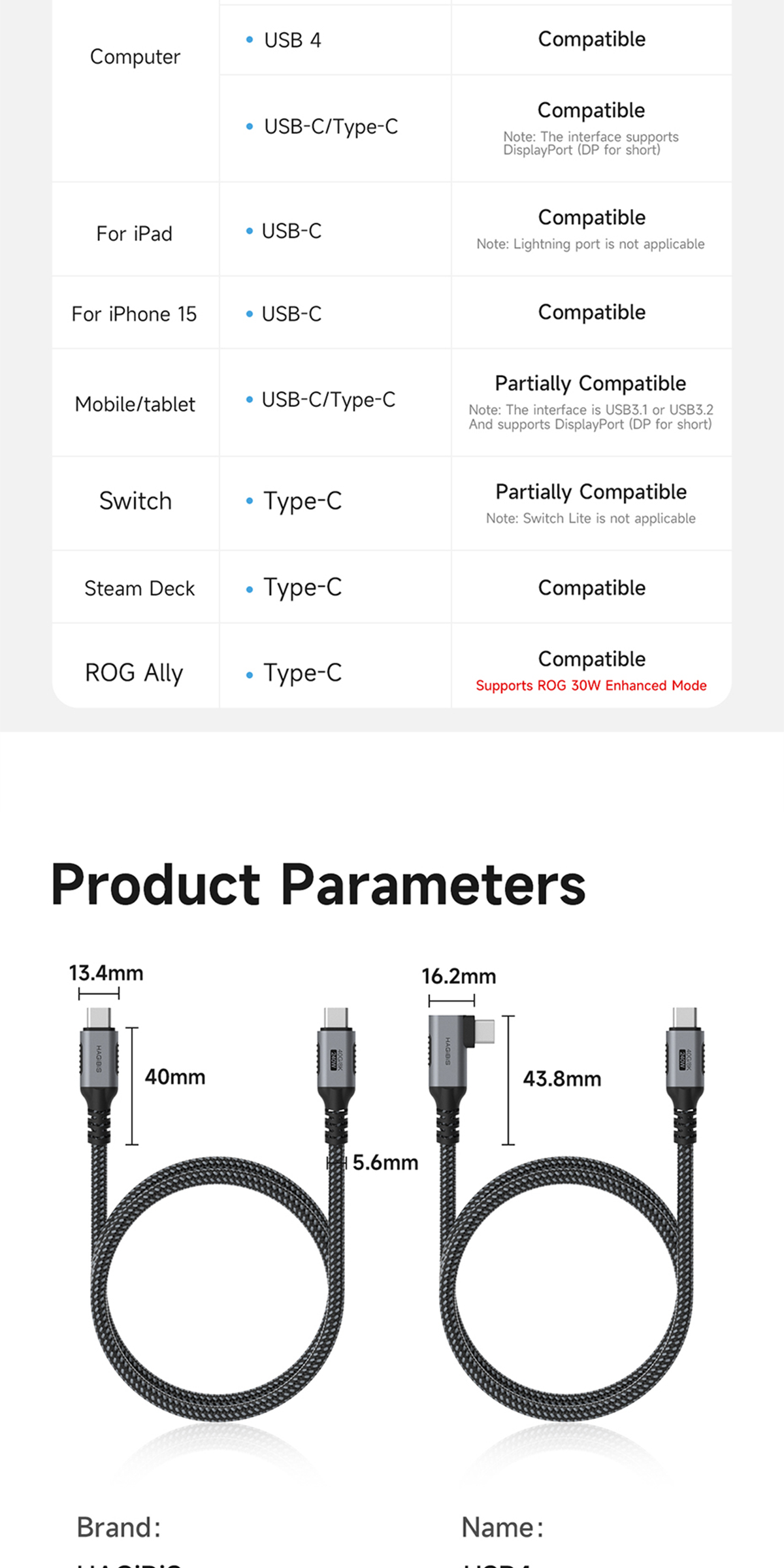 Cáp Hagibis USB4, Cáp sạc nhanh USB C sang USB C 240W bện Graphene với dây Video Thunderbolt 4 / ...