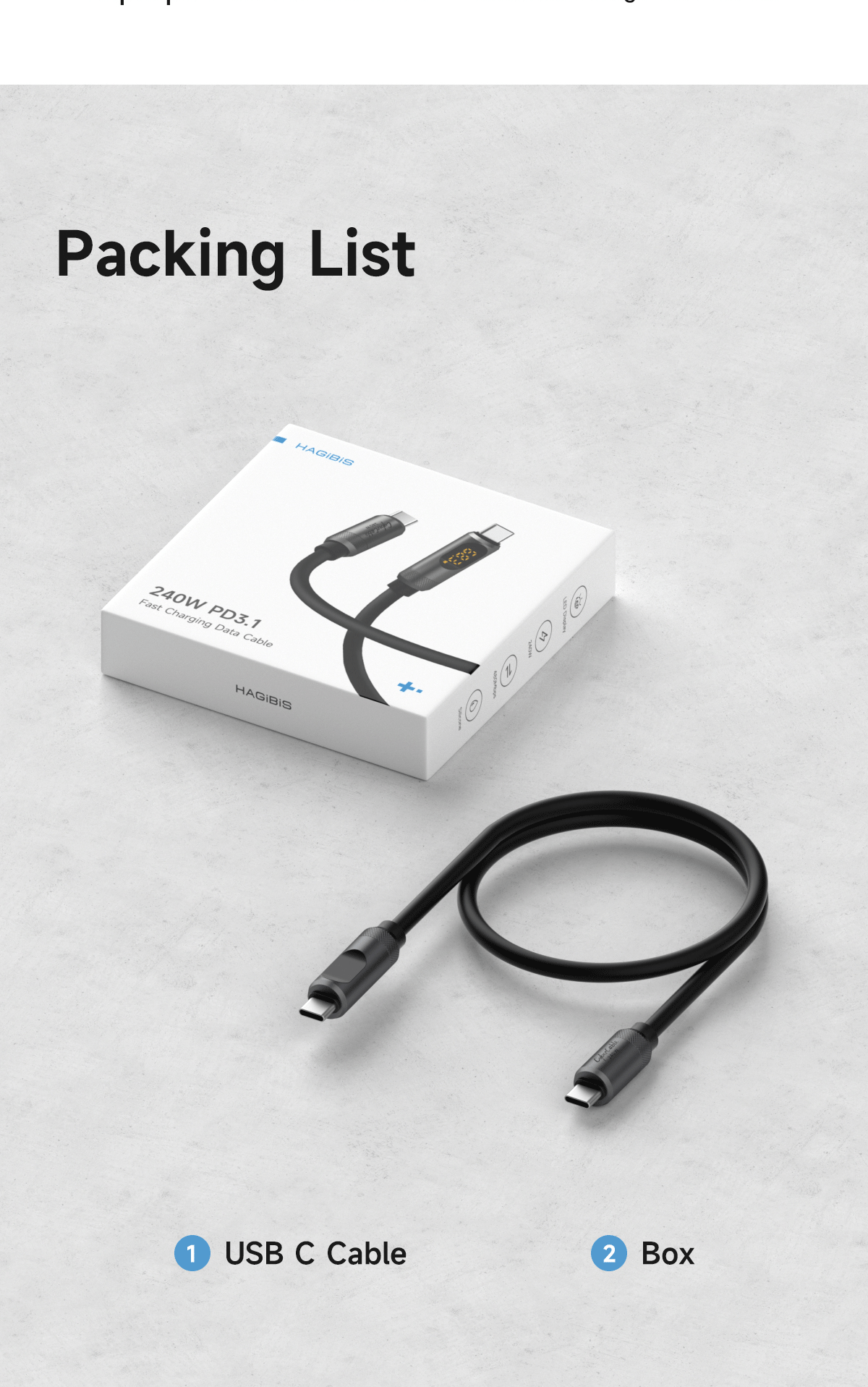 Cáp USB C Hagibis có màn hình LED USB C sang Type-C Cáp sạc nhanh PD 240W Dây sạc cho iPhone 16 ...