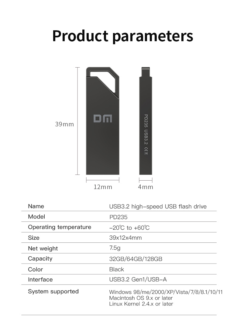 Ổ đĩa Flash USB DM USB3.2 tốc độ cao PD235 32GB 64GB 128G Ổ đĩa Flash ...