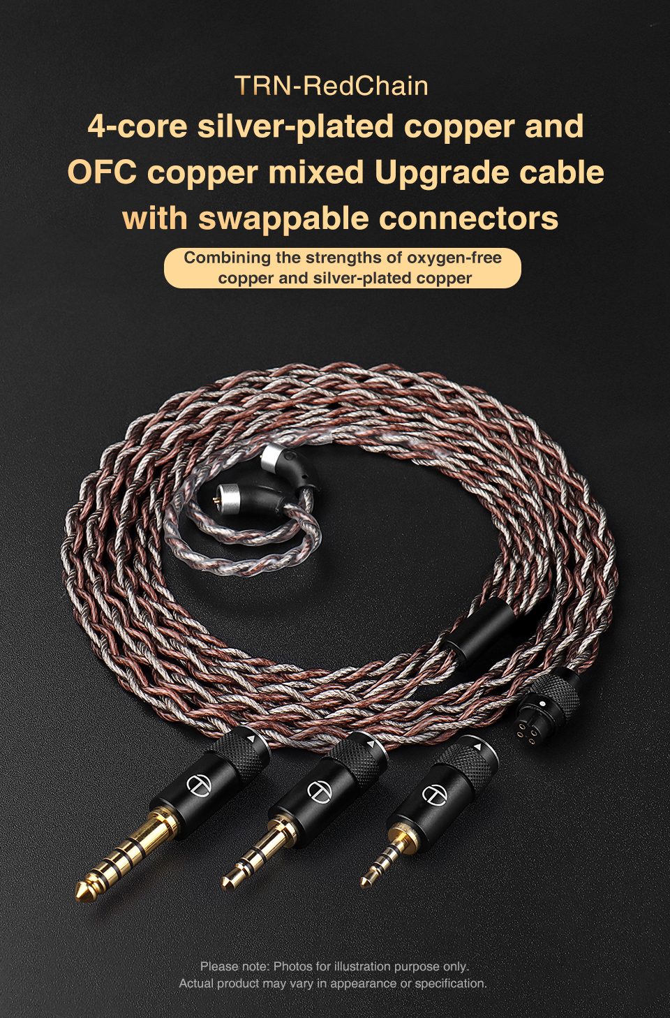 Trn RedChain Cáp tai nghe nâng cấp bằng đồng mạ bạc 2PIN-S Sử dụng cho TRN MT1 KZ ZSN Pro QKZ ...