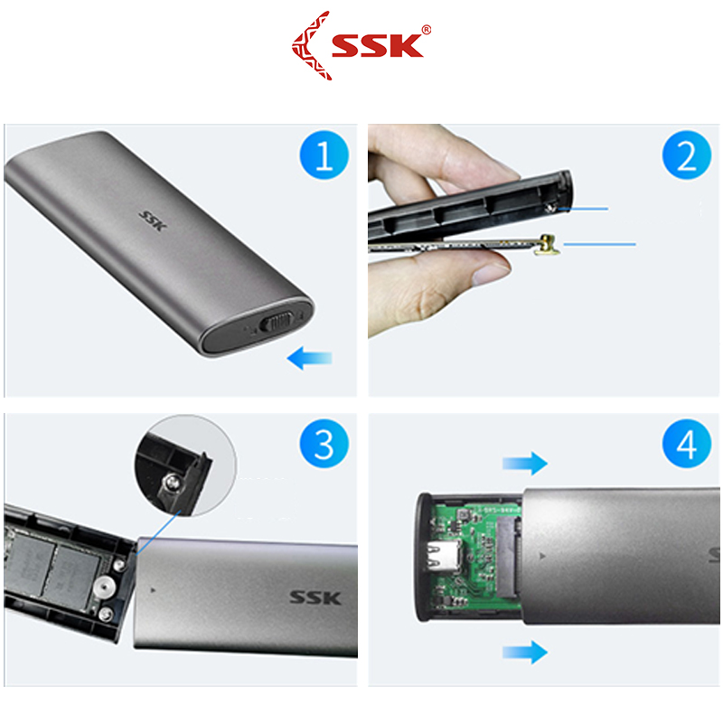SSK Vỏ SSD M.2 SSD NVME Vỏ USB3.2 Gen2 10Gbps NVMe PCI-E SSD 2242 2260 ...