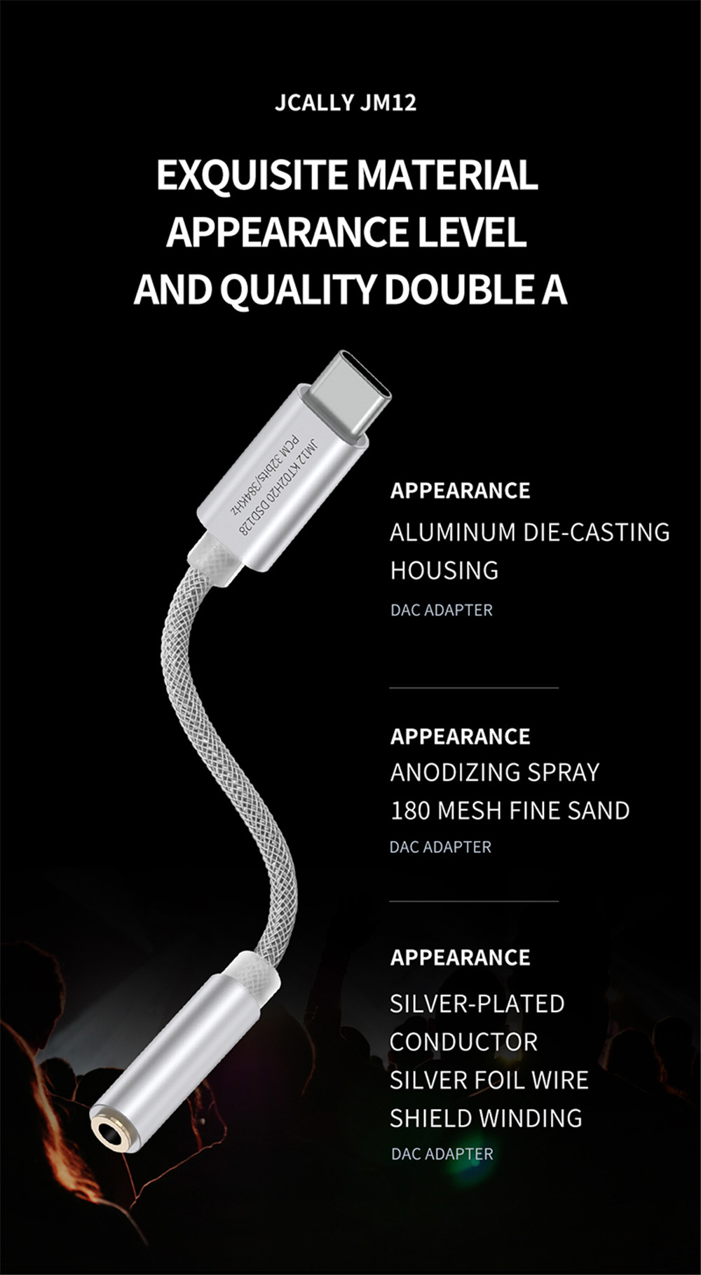 Jcally JM12 Bộ chuyển đổi âm thanh kỹ thuật số Type-C sang 3,5mm Bộ ...