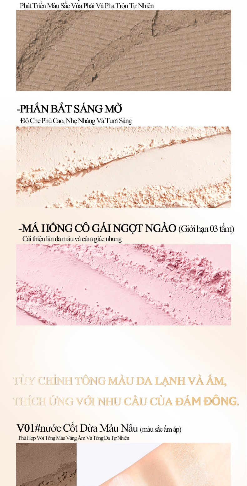 VEECCI-Bảng màu tạo khối tất cả trong một có độbóng/vecci/bảng/phấn tạo ...