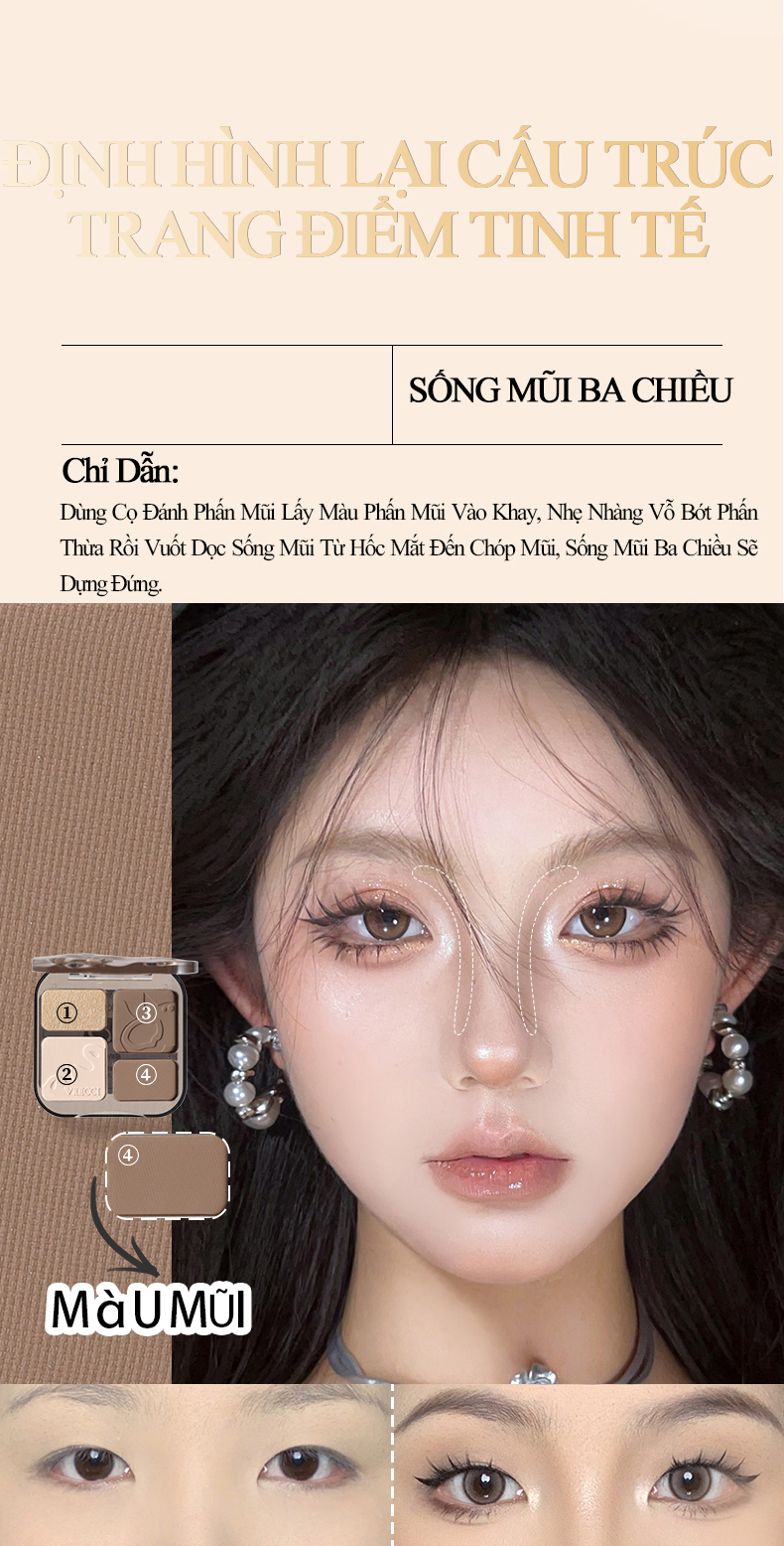 VEECCI-Bảng màu tạo khối tất cả trong một có độbóng/vecci/bảng/phấn tạo ...