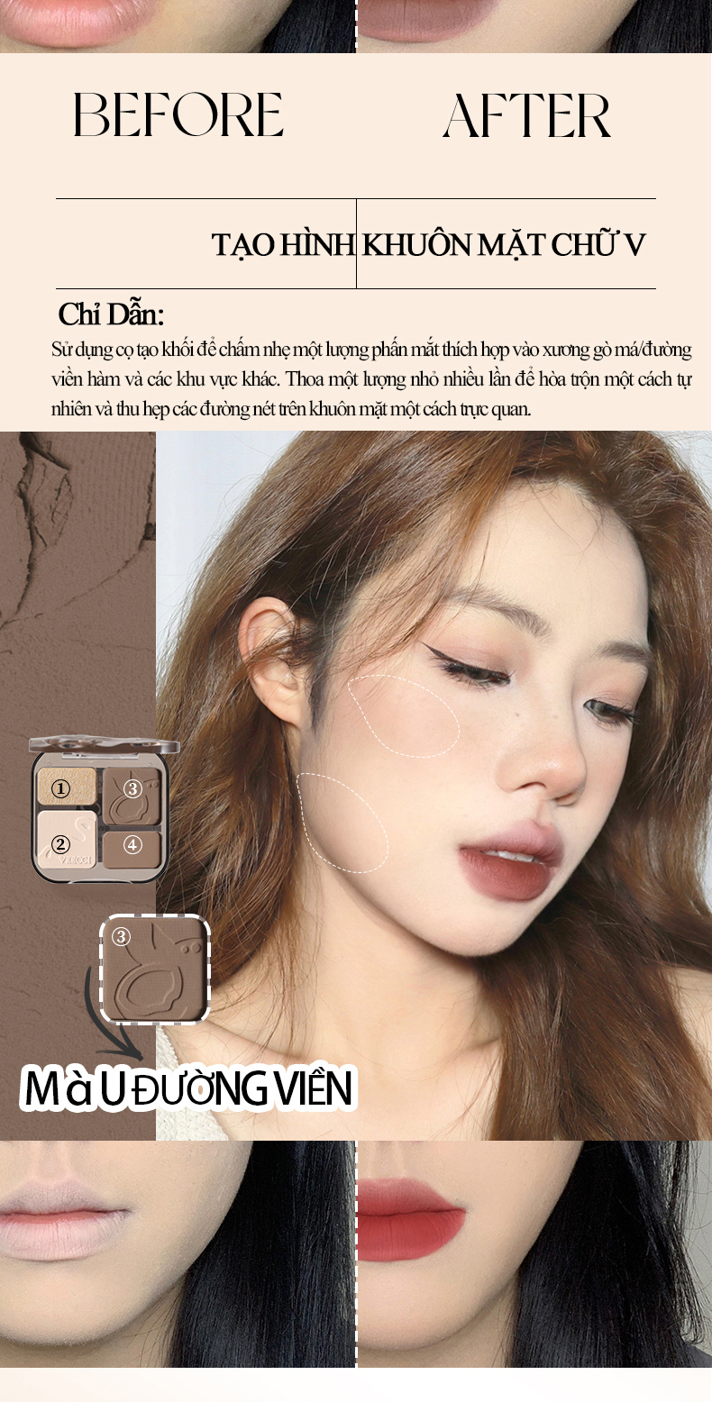 VEECCI-Bảng màu tạo khối tất cả trong một có độbóng/vecci/bảng/phấn tạo ...