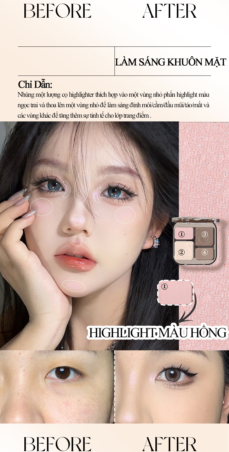 VEECCI-Bảng màu tạo khối tất cả trong một có độbóng/vecci/bảng/phấn tạo ...