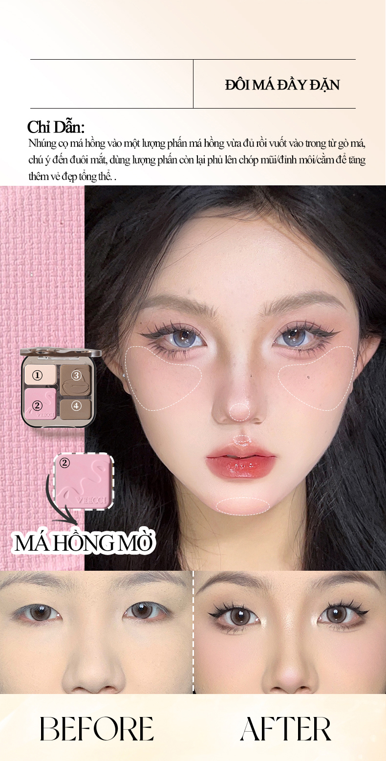 VEECCI-Bảng màu tạo khối tất cả trong một có độbóng/vecci/bảng/phấn tạo ...