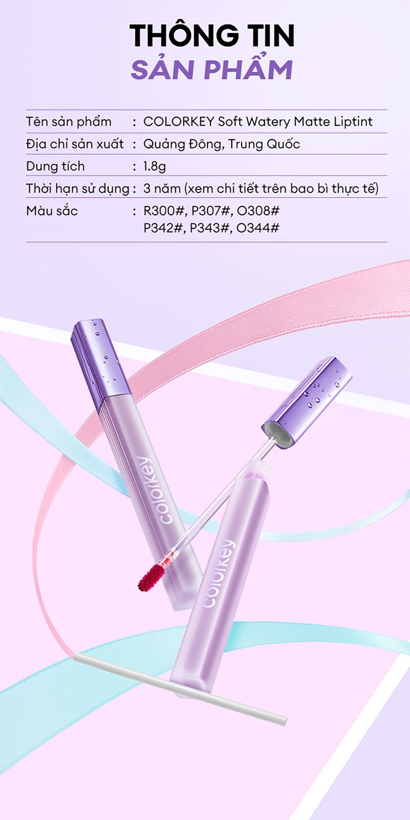 Son môi COLORKEY lì ánh nước chống nước chống dính cốc màu 1.8g ...
