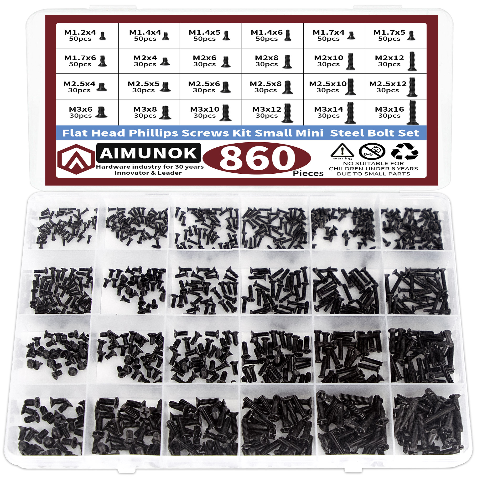 Bộ vít Phillips đầu phẳng Countersunk - M1.2, M1.4, M1.7, M2, M2.5, M3 ...