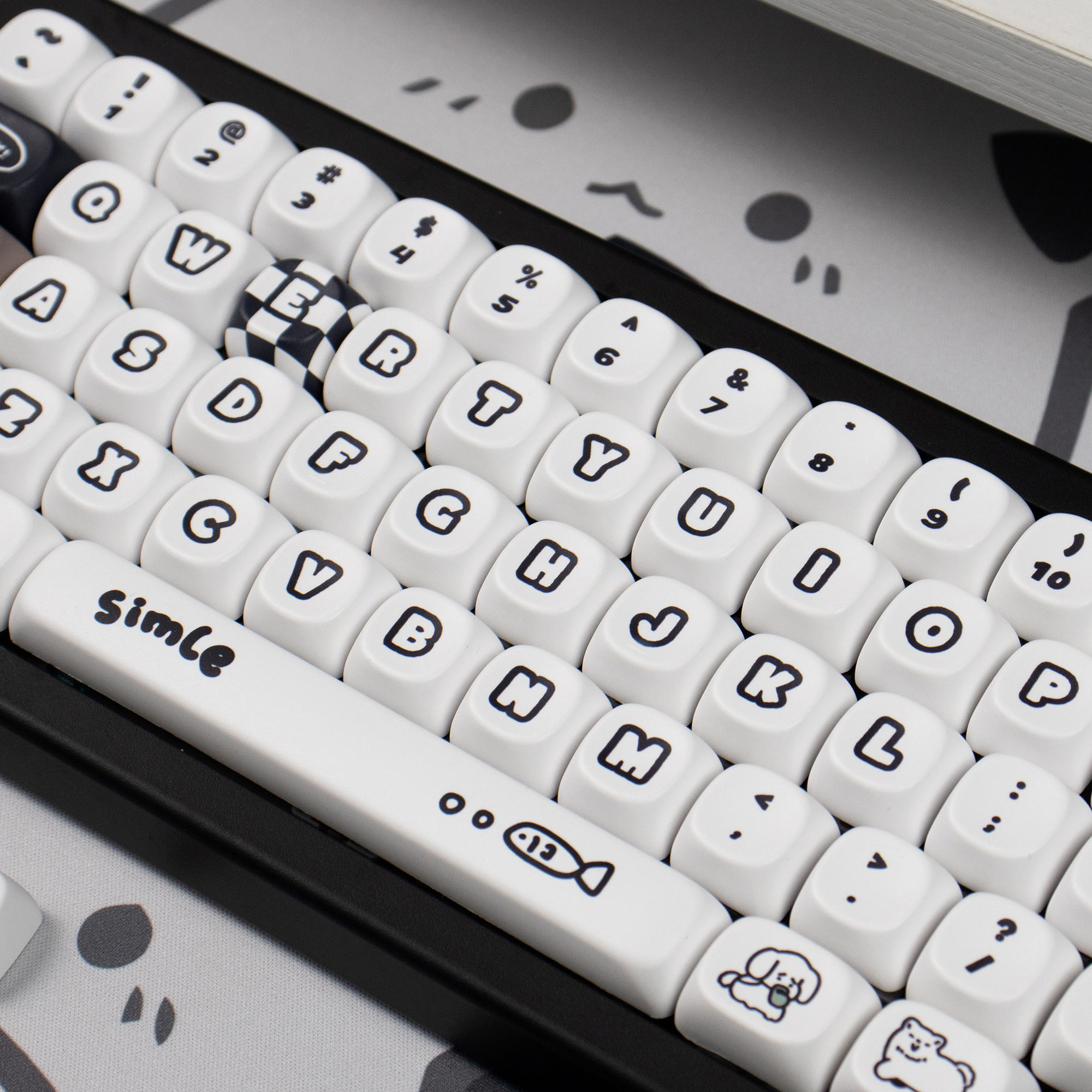 Bow Đen Trắng Tiếng Anh Tiếng Đức keycaps MOA Profile Tròn dễ thương ...
