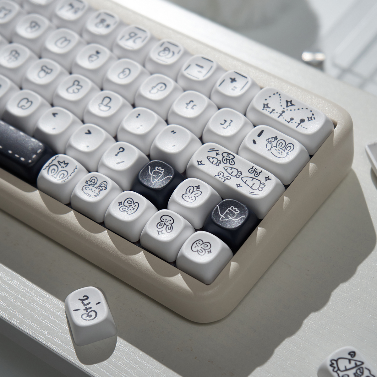Bow Đen Trắng Tiếng Anh Tiếng Đức keycaps MOA Profile Tròn dễ thương ...