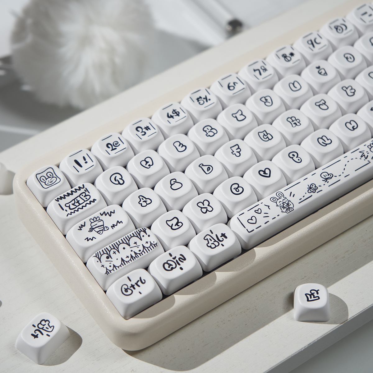 Bow Đen Trắng Tiếng Anh Tiếng Đức keycaps MOA Profile Tròn dễ thương ...