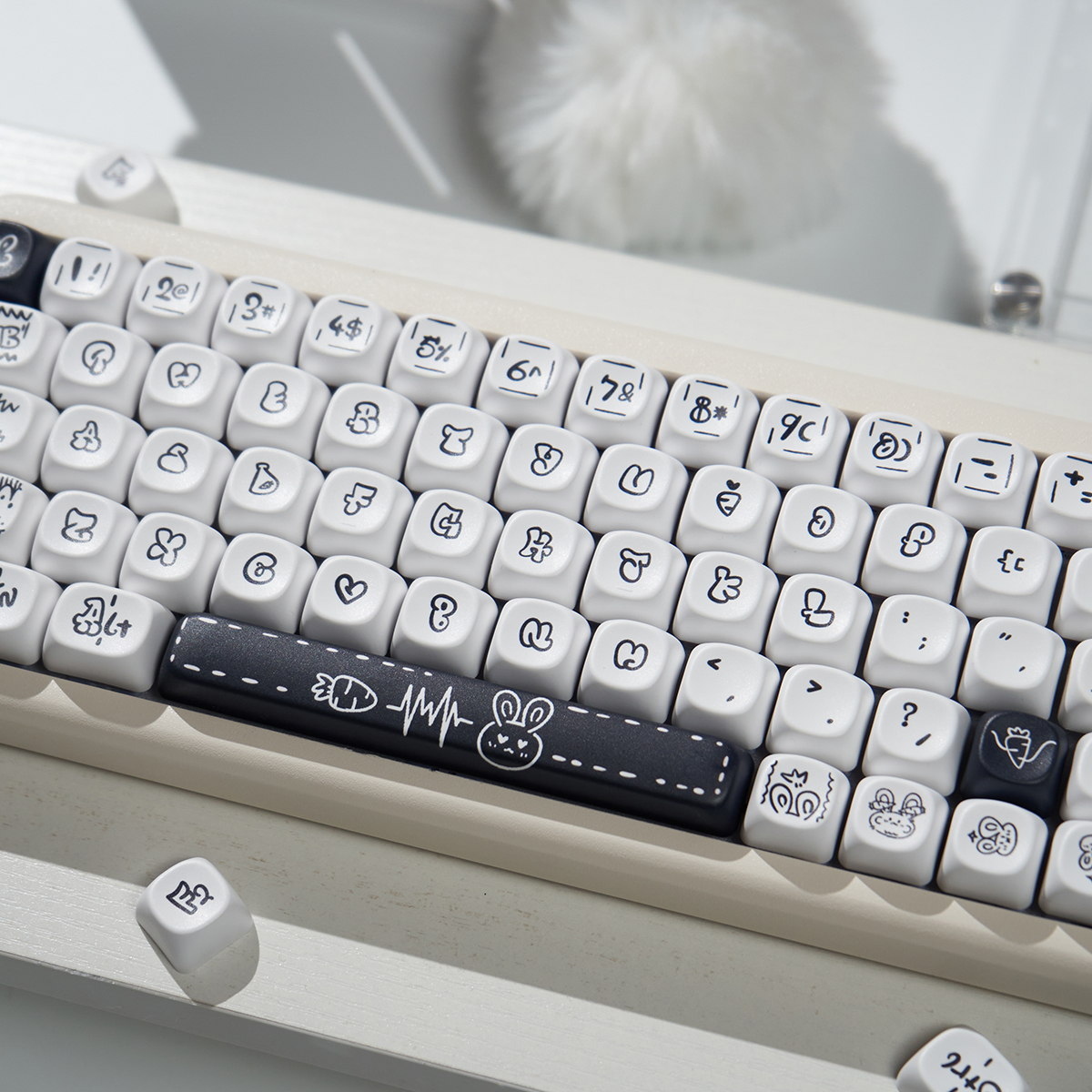 Bow Đen Trắng Tiếng Anh Tiếng Đức keycaps MOA Profile Tròn dễ thương ...