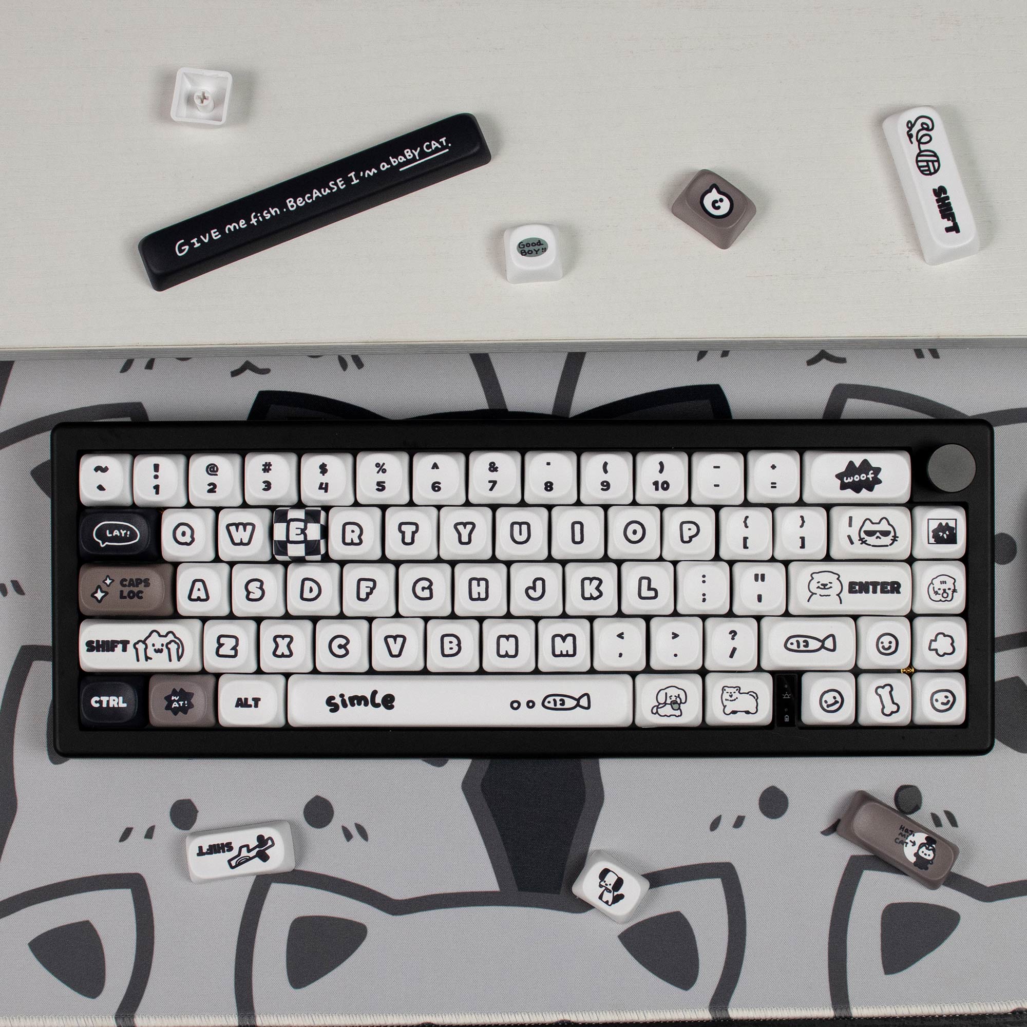Bow Đen Trắng Tiếng Anh Tiếng Đức keycaps MOA Profile Tròn dễ thương ...