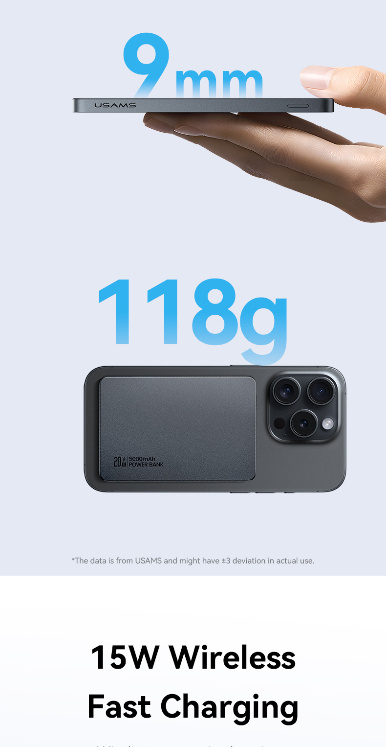 USAMS Wireless Power Bank 5000 / 10000mAh Sạc từ tính không dây Sạc nhanh USB-C Đầu vào / Ra cho ...